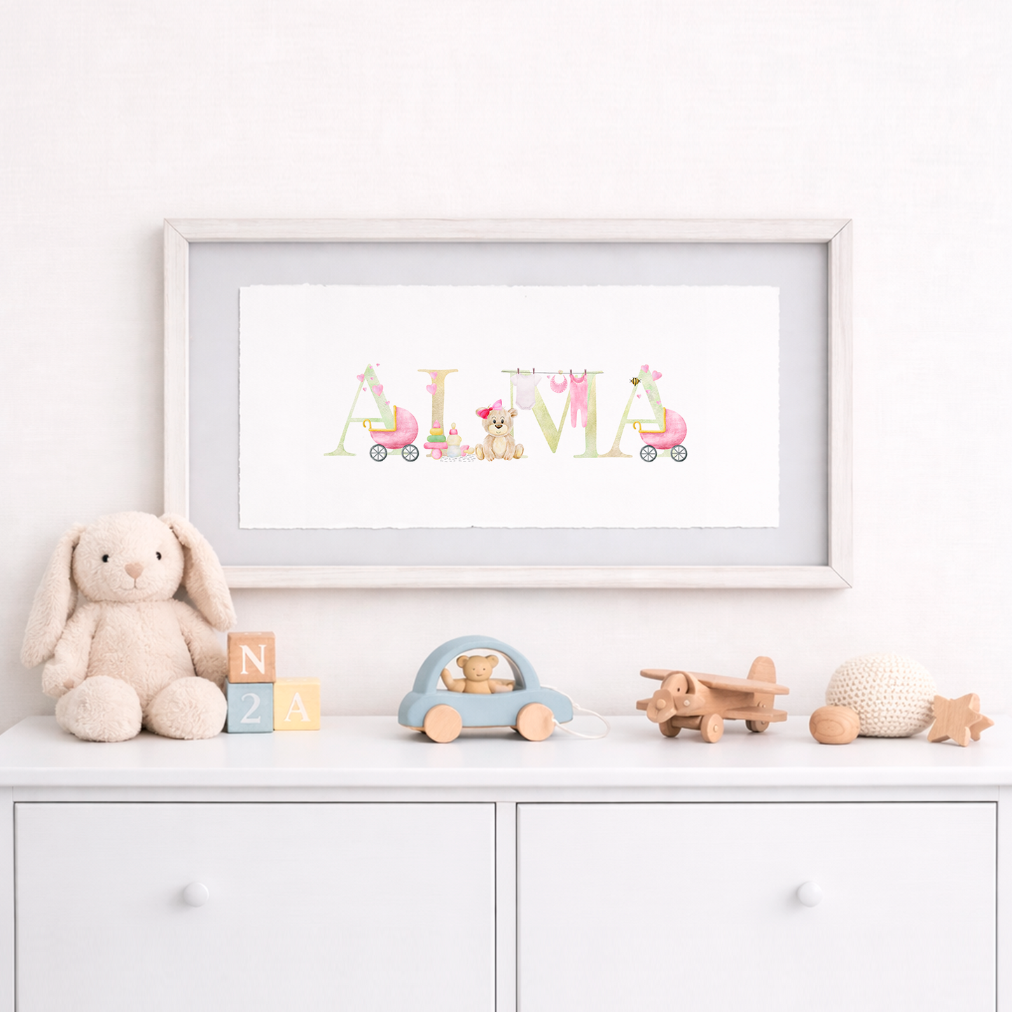Cuadro con nombres decorados con motivos de bebé (niña) – Martín ...